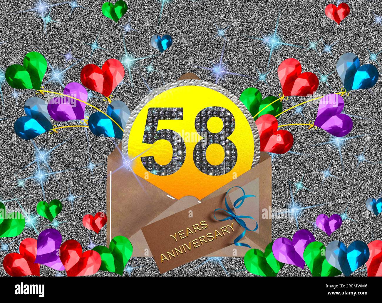 3d illustration, 58 anniversary. golden numbers on a festive background ...