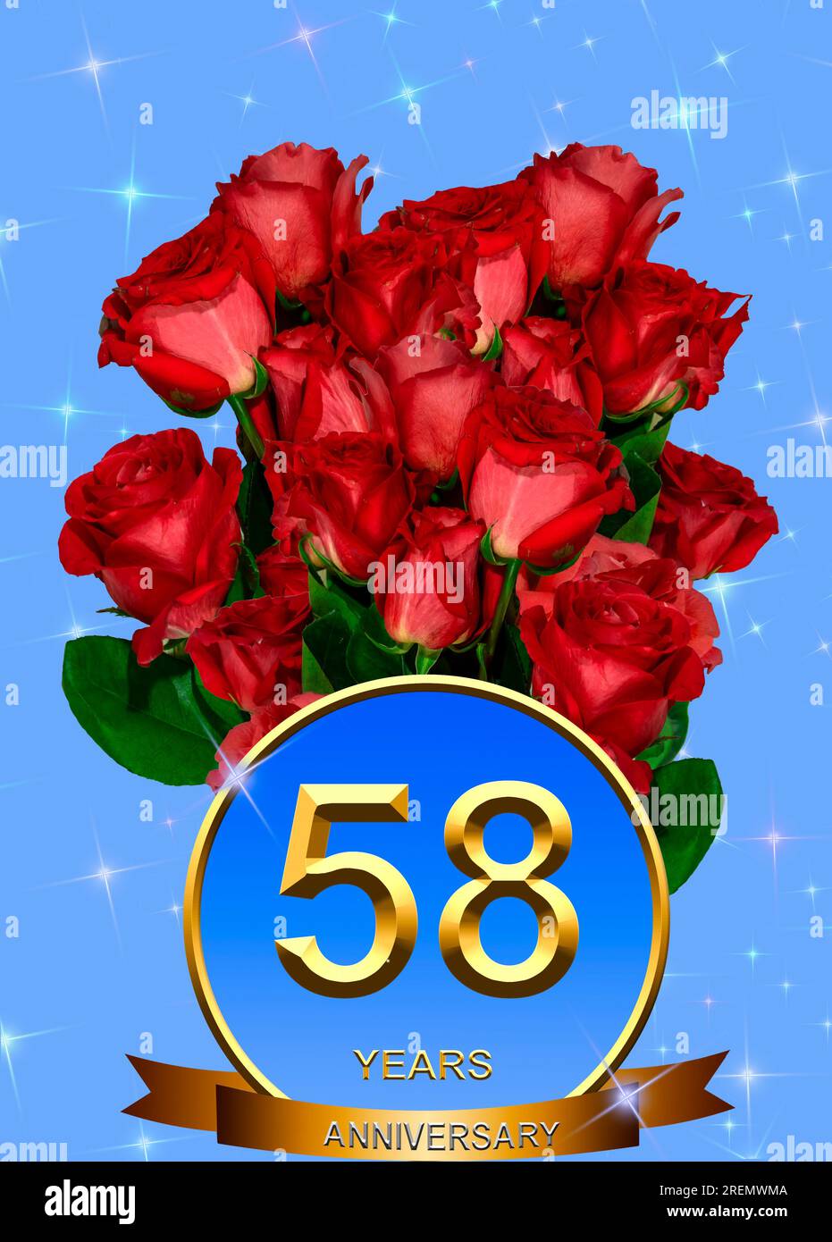 3d illustration, 58 anniversary. golden numbers on a festive background ...