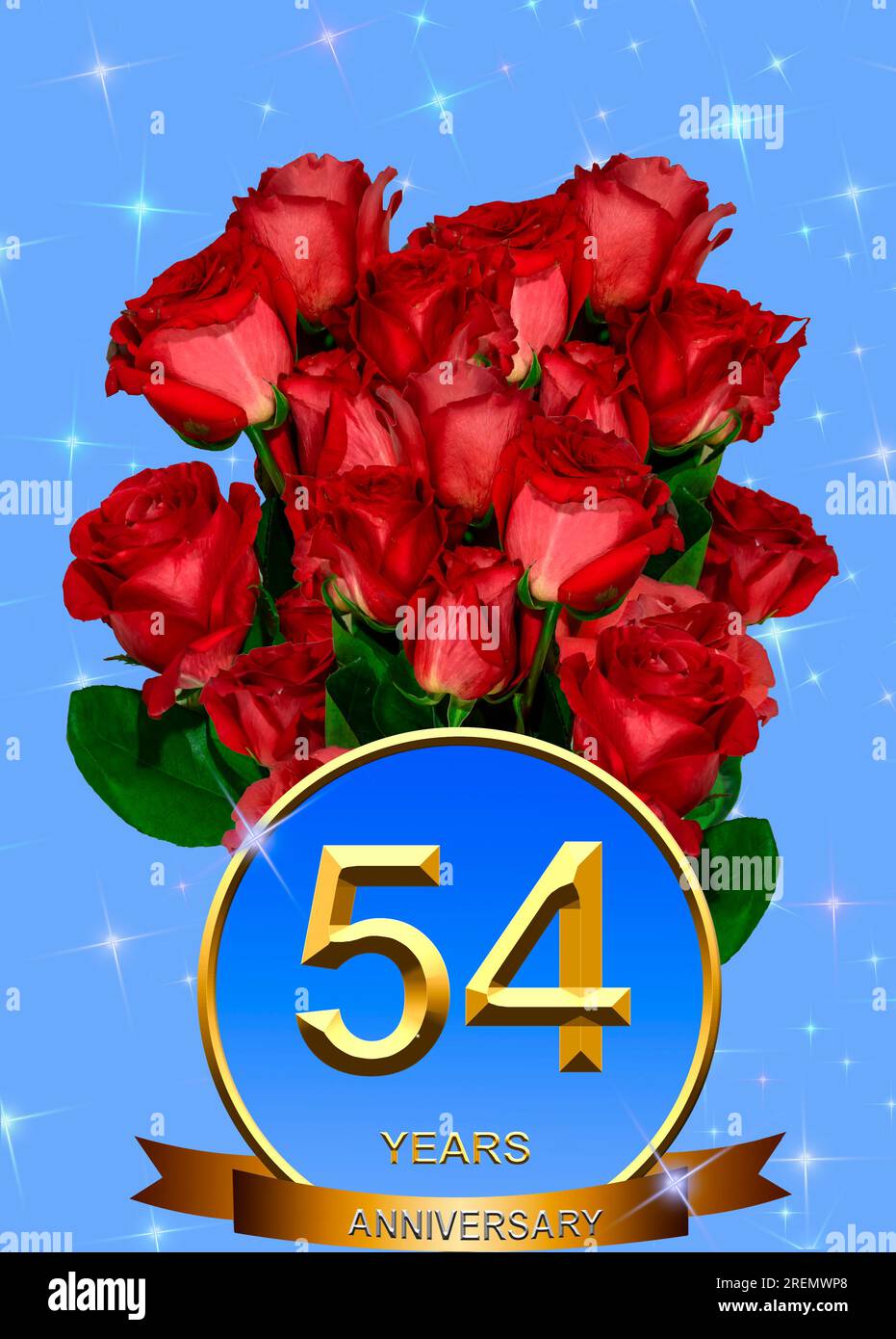 3d illustration, 54 anniversary. golden numbers on a festive background ...