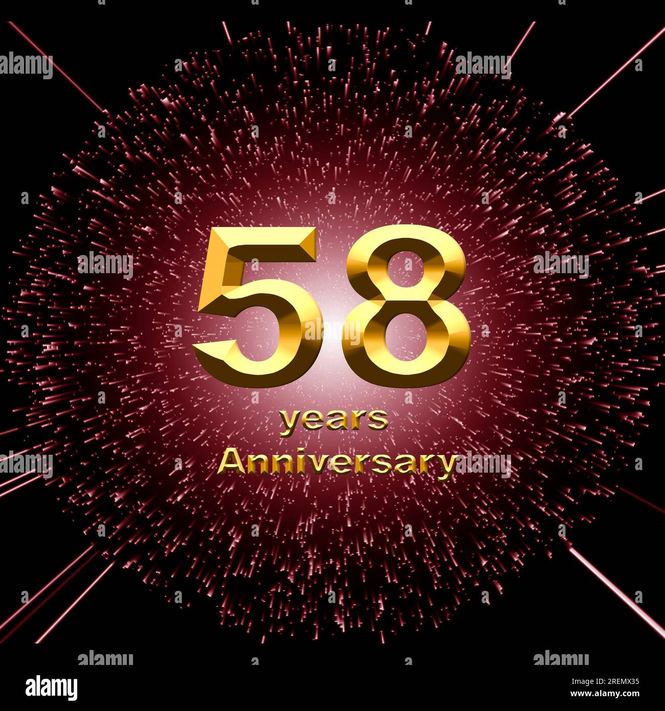 3d illustration, 58 anniversary. golden numbers on a festive background ...