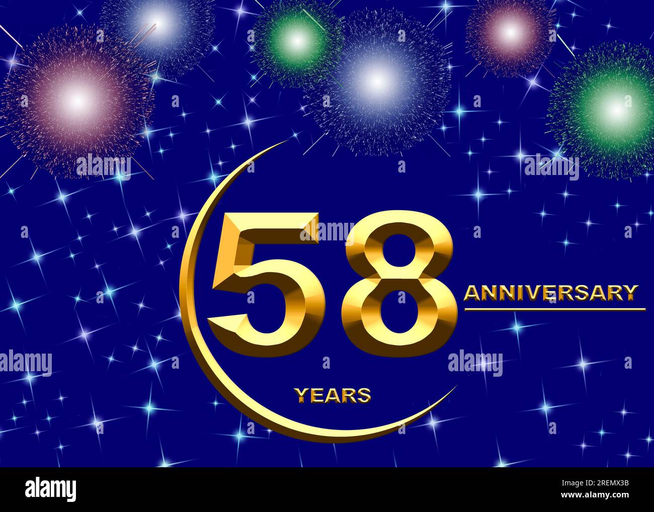 3d illustration, 58 anniversary. golden numbers on a festive background ...