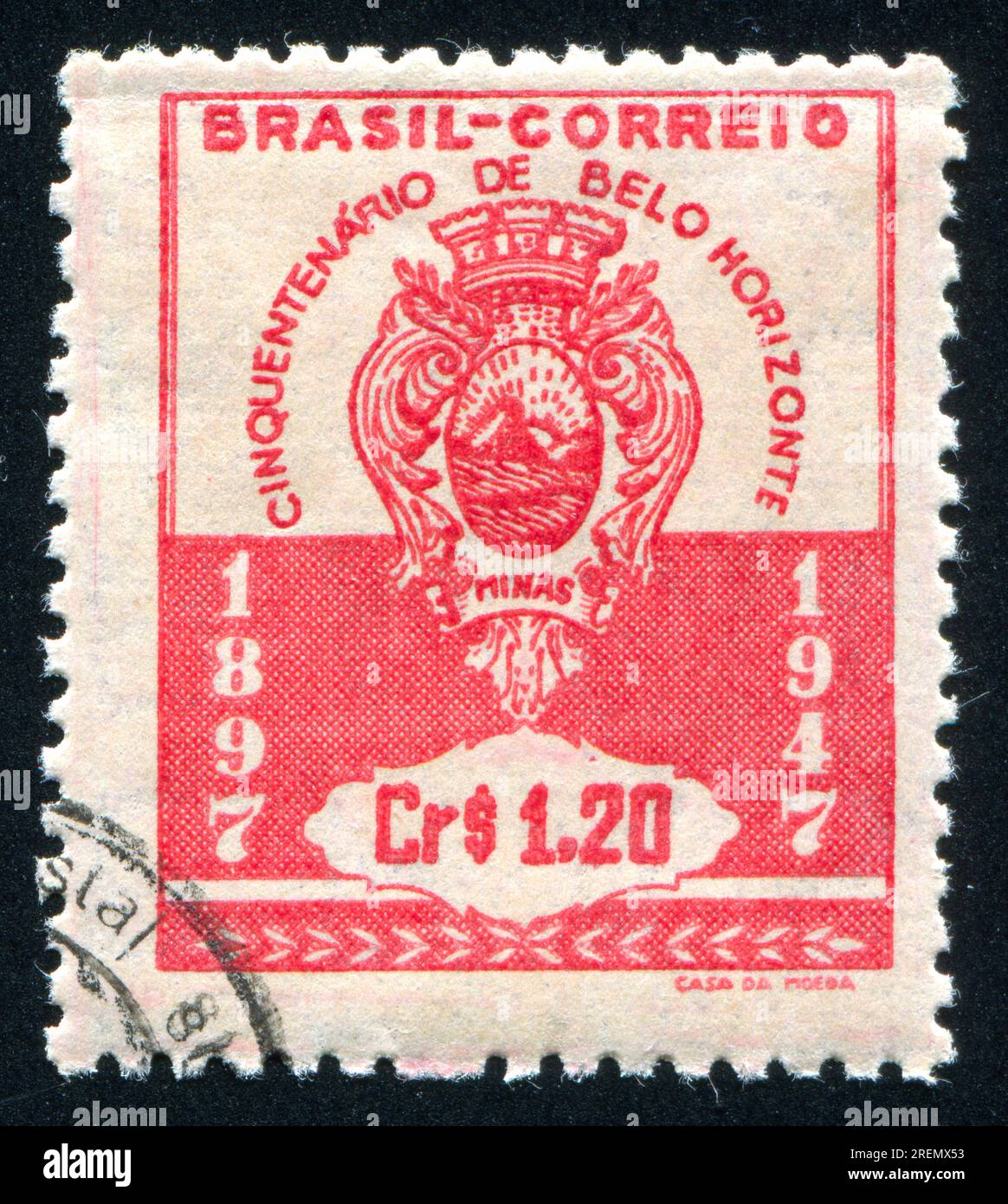 BRAZIL - CIRCA 1947: stamp printed by Brazil, shows Arms of Belo ...