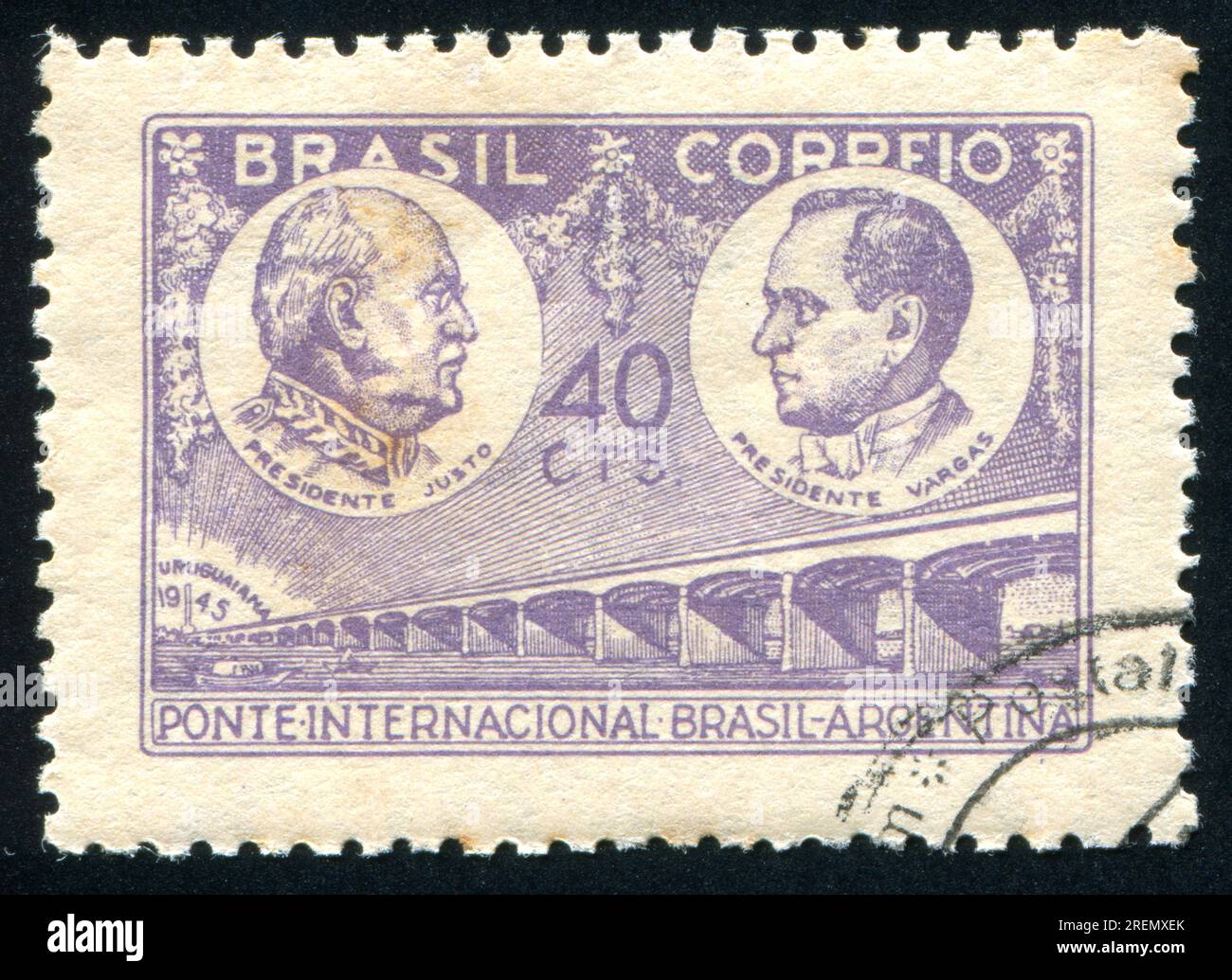 BRAZIL - CIRCA 1945: stamp printed by Brazil, shows Presidents Justo ...