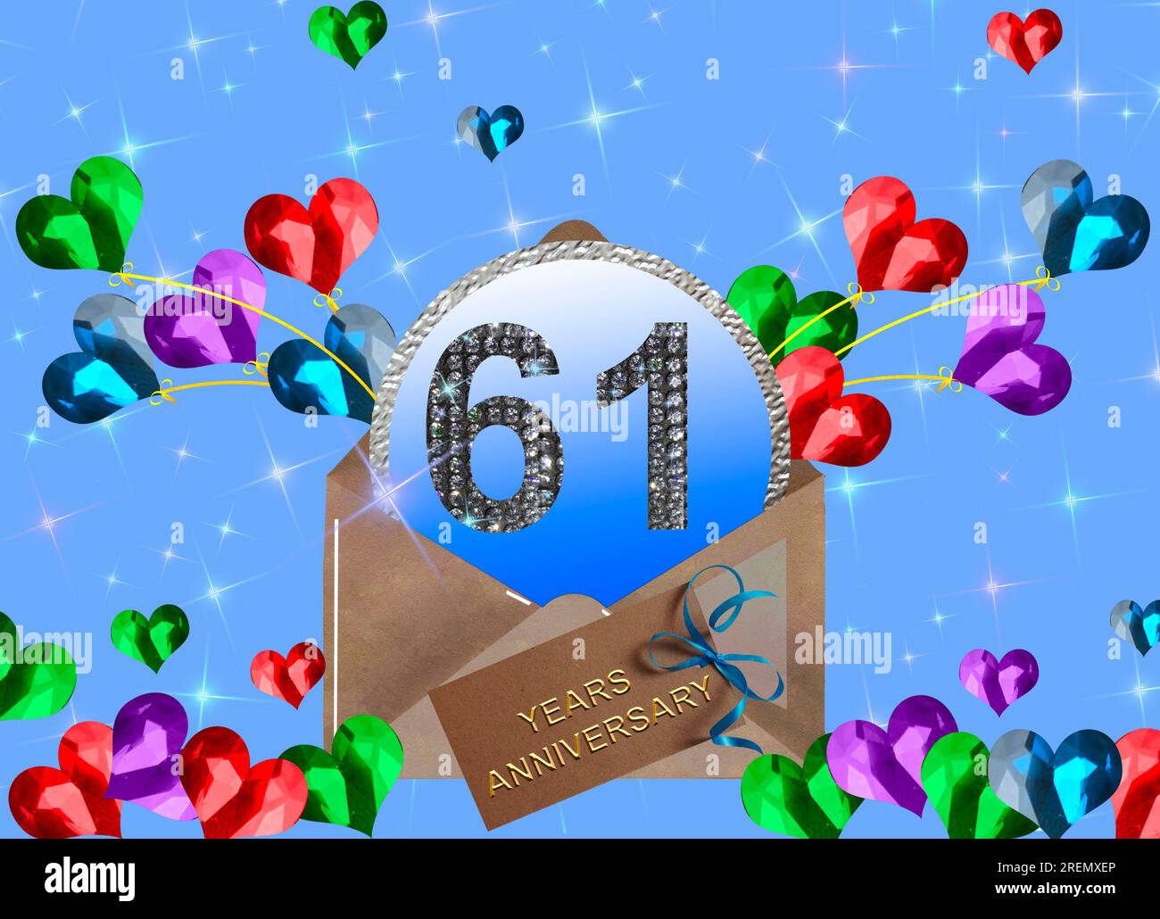 3d illustration, 61 anniversary. golden numbers on a festive background ...