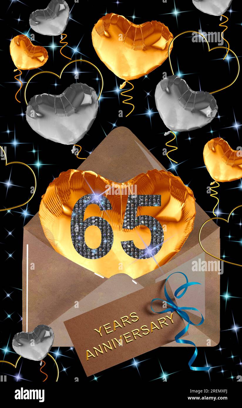 3d illustration, 65 anniversary. golden numbers on a festive background ...