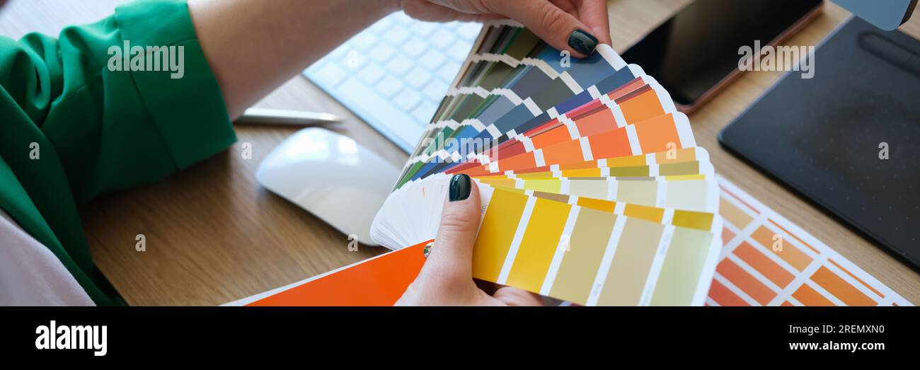 Designer choosing colors for his future project in art studio Stock ...