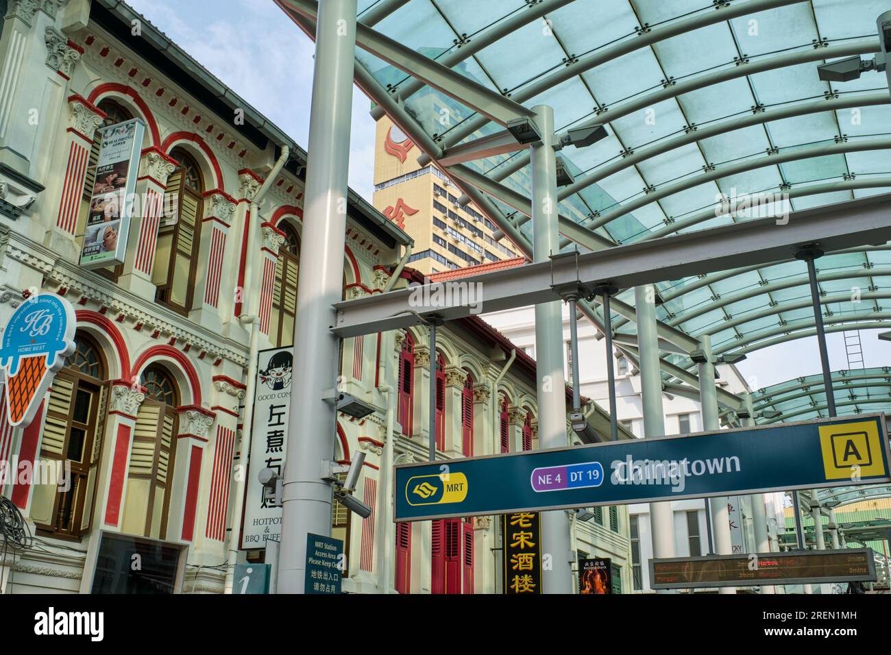 The modern, glass-roofed entrance to Chinatown MRT station in Pagoda ...
