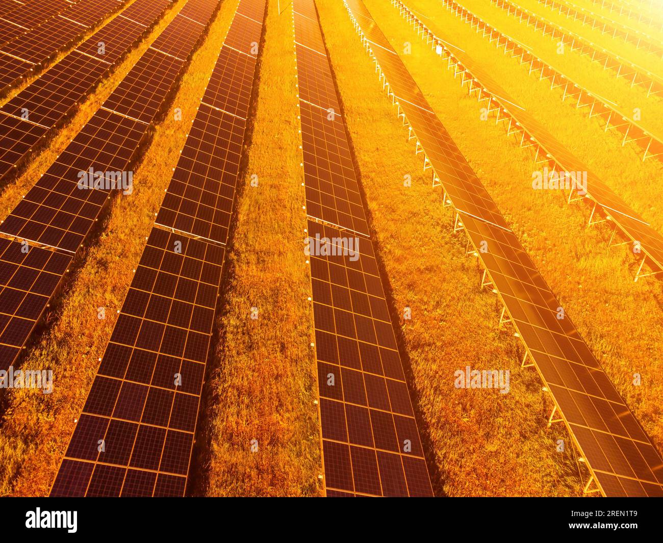 Aerial top view of a solar panels power plant. Photovoltaic solar ...
