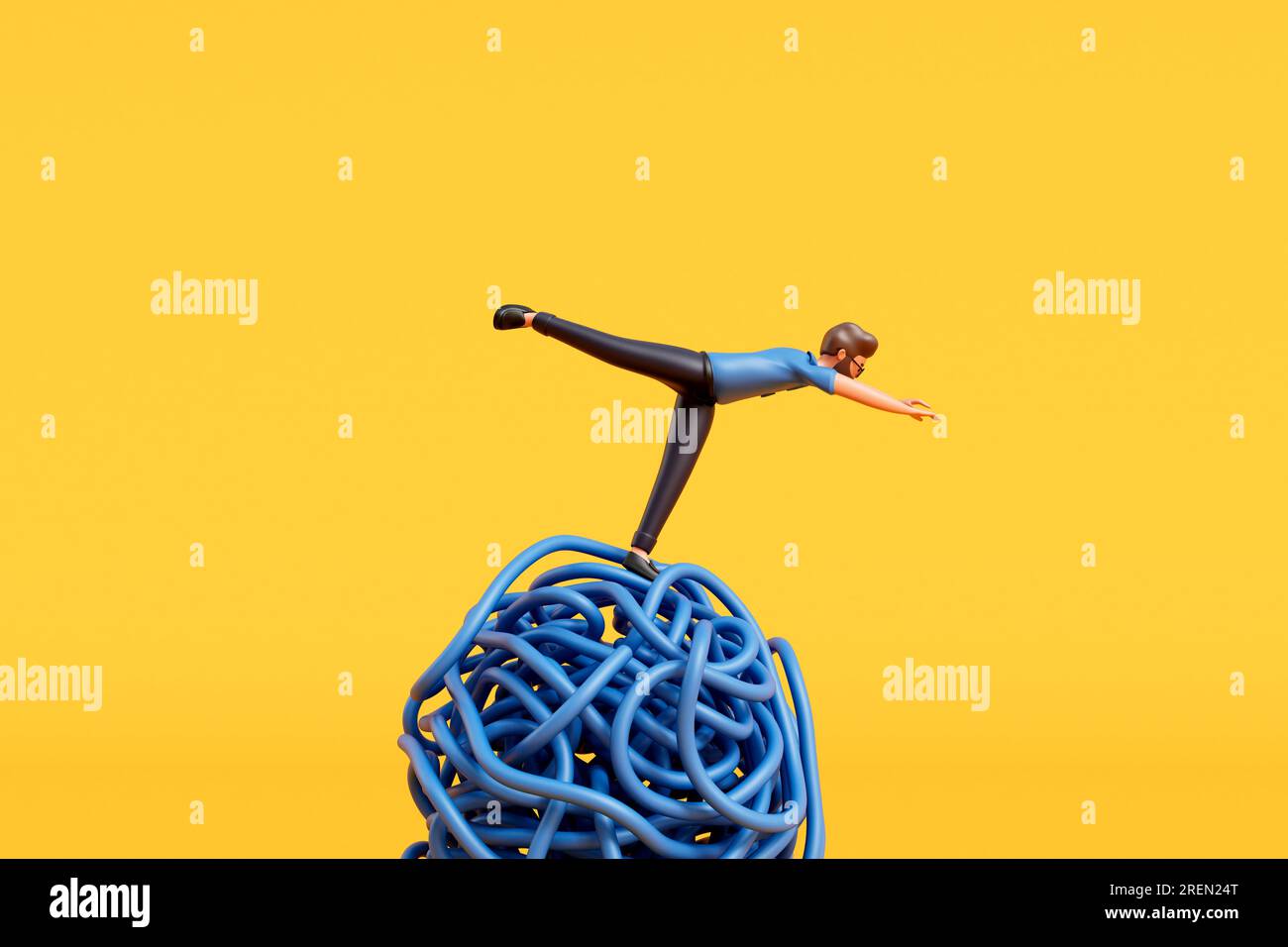 A man stood on a tangled ball of string. Overcoming stress and mental ...