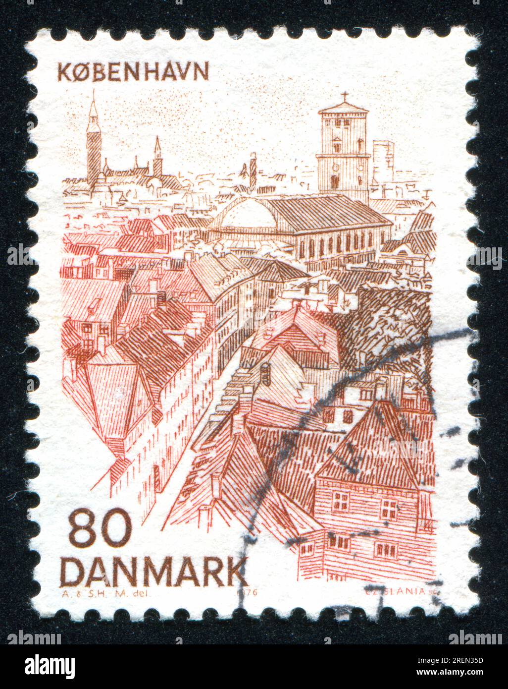 DENMARK - CIRCA 1976: stamp printed by Denmark, shows View from Round ...