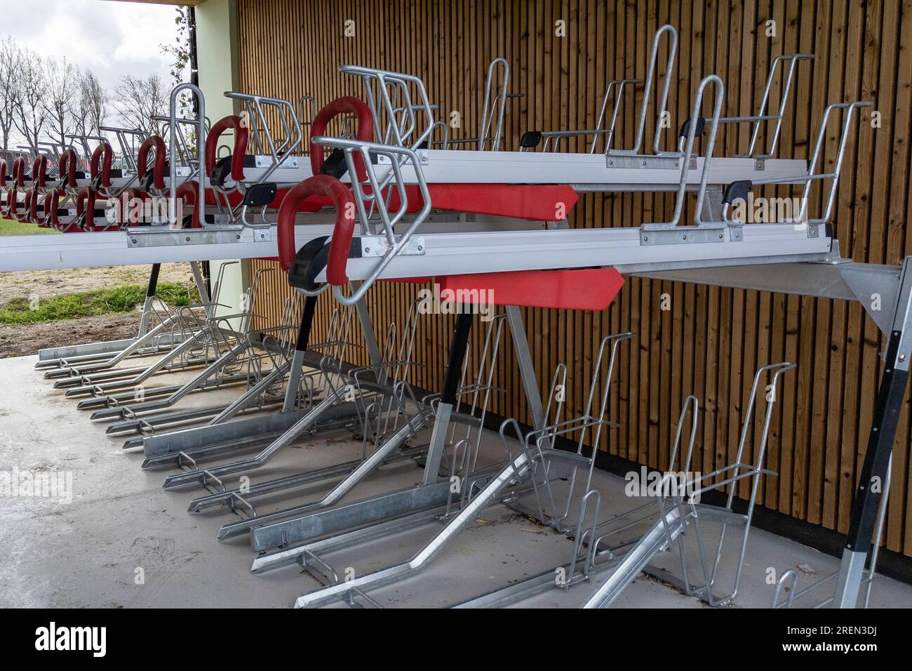 Empty rack steel for parking and bike rack up bicycles in city Stock ...