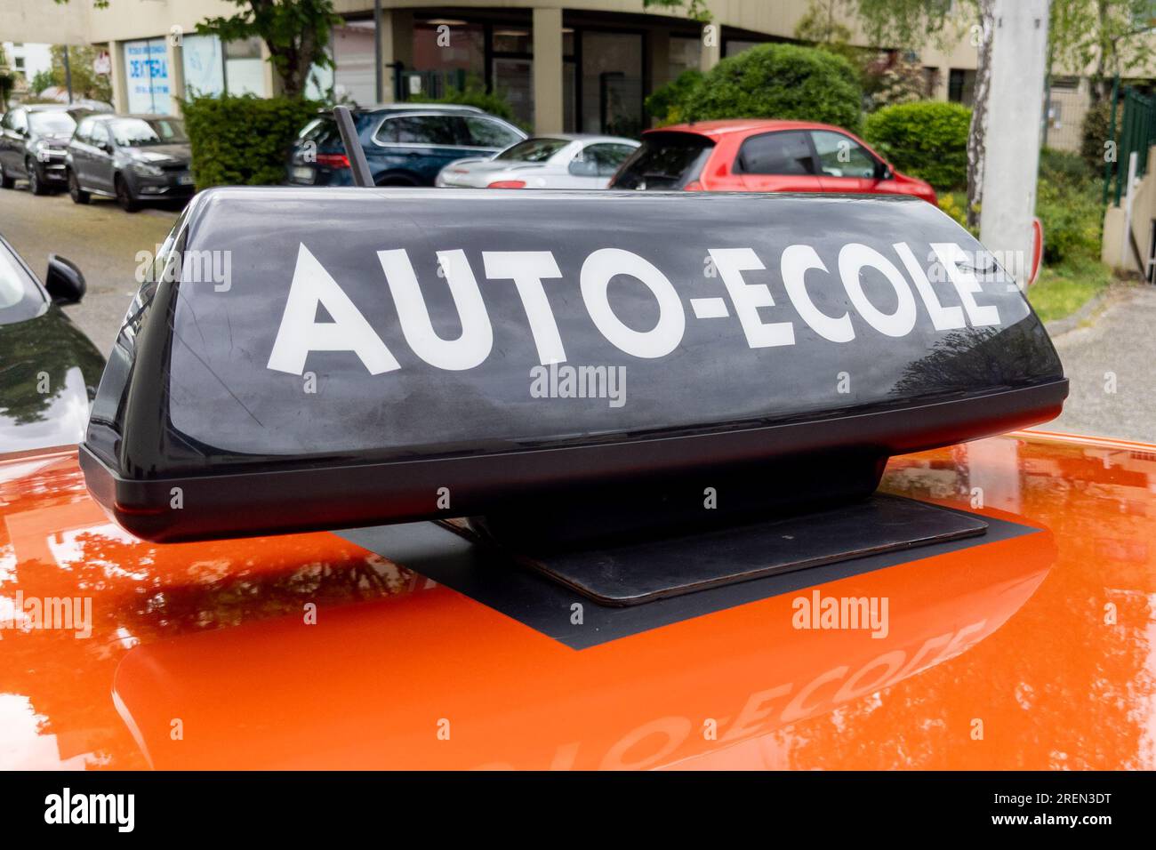 france driving school in france panel on student learning car roof with ...