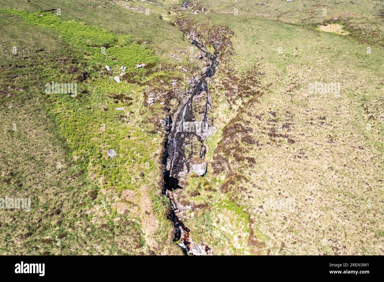 Aerial of the Crolly Waterfall between Lough Keel and Thorr, County ...