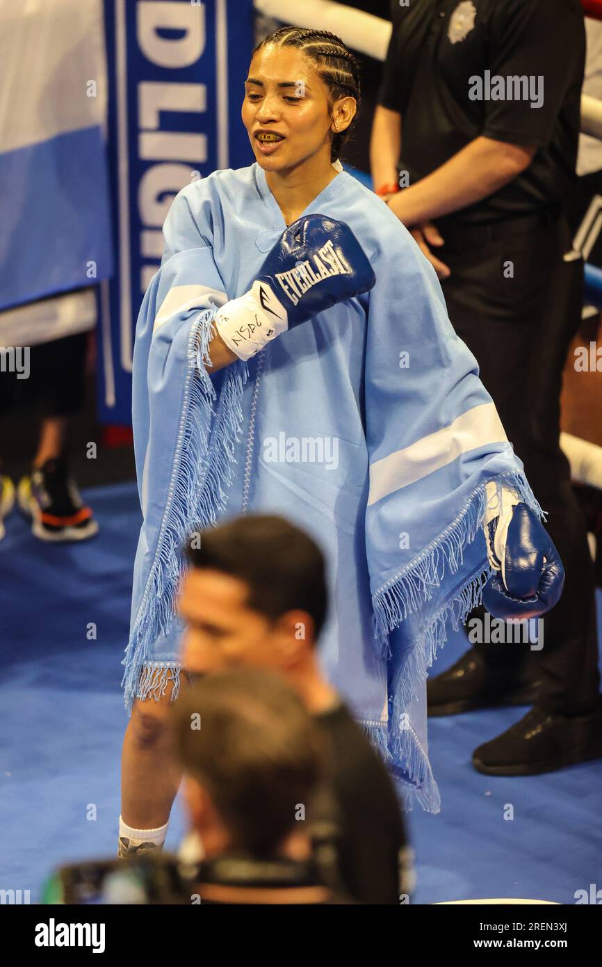 Las Vegas, NV, USA. 28th July, 2023. Leonela Yudica enters the ring ...