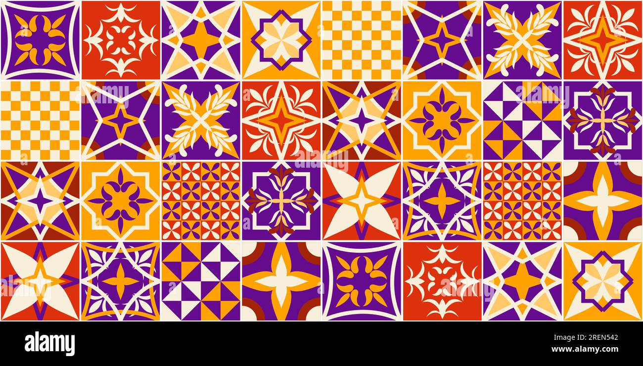 Vector Red Spanish Tile Mexican Talavera Tiles Seamless Pattern