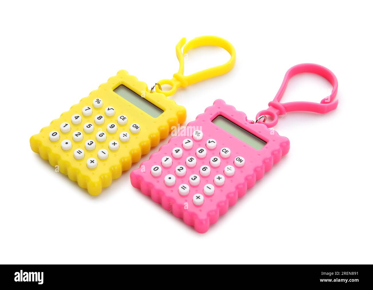 Cute calculators on white background Stock Photo - Alamy