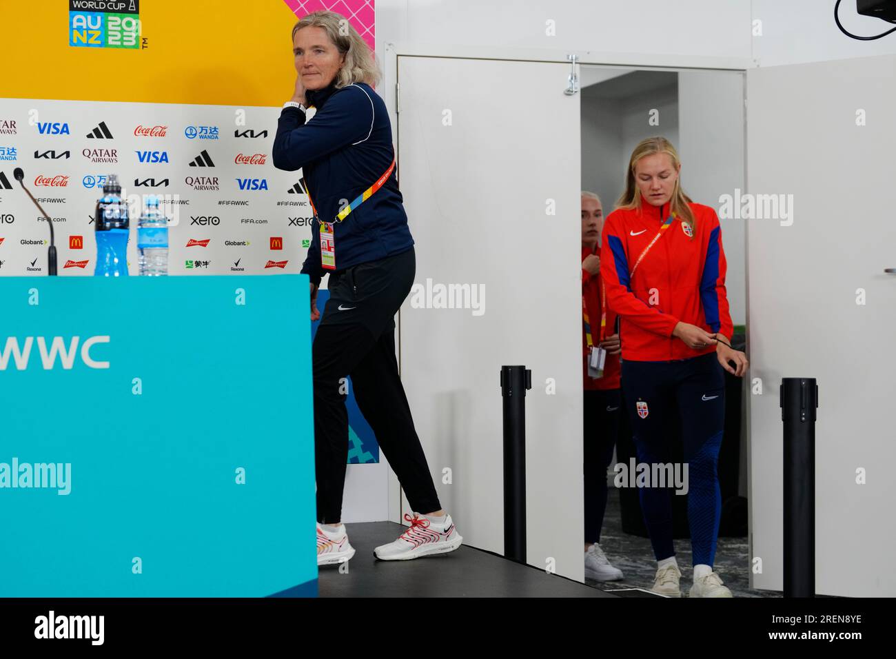 Norway's head coach Hege Riise, left, Frida Maanum, right, and Thea ...