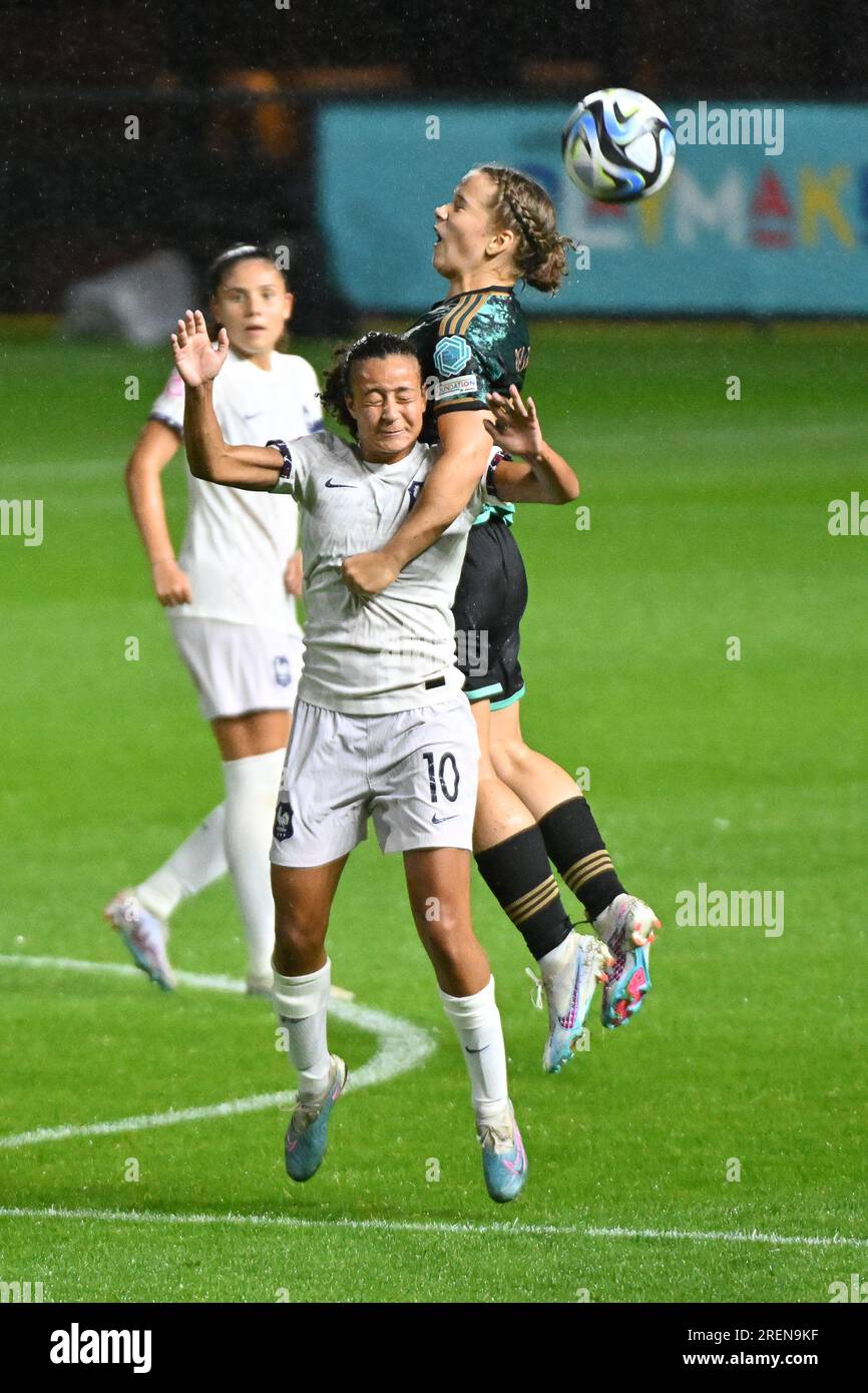 Tubize, Belgium. 27th July, 2023. Alara Sehitler (10) of Germany and Fiona Liaigre (12) of ...