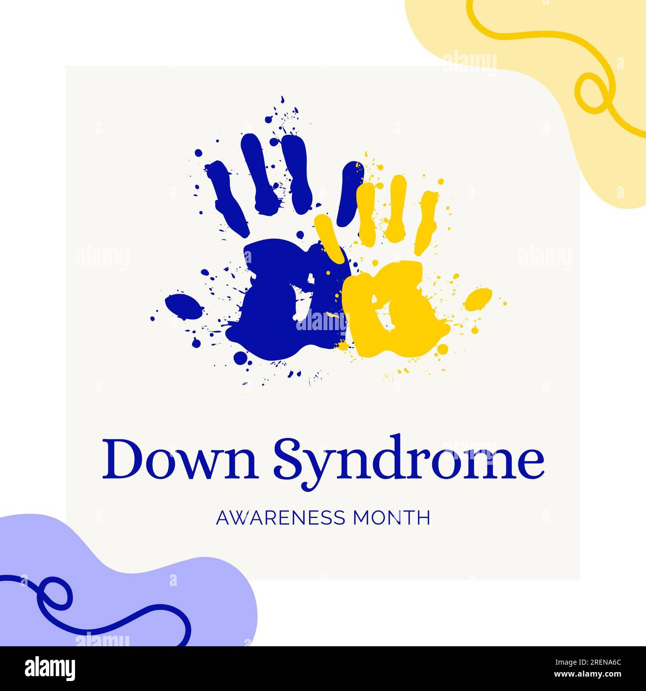 Illustration of blue and yellow handprints with down syndrome awareness ...