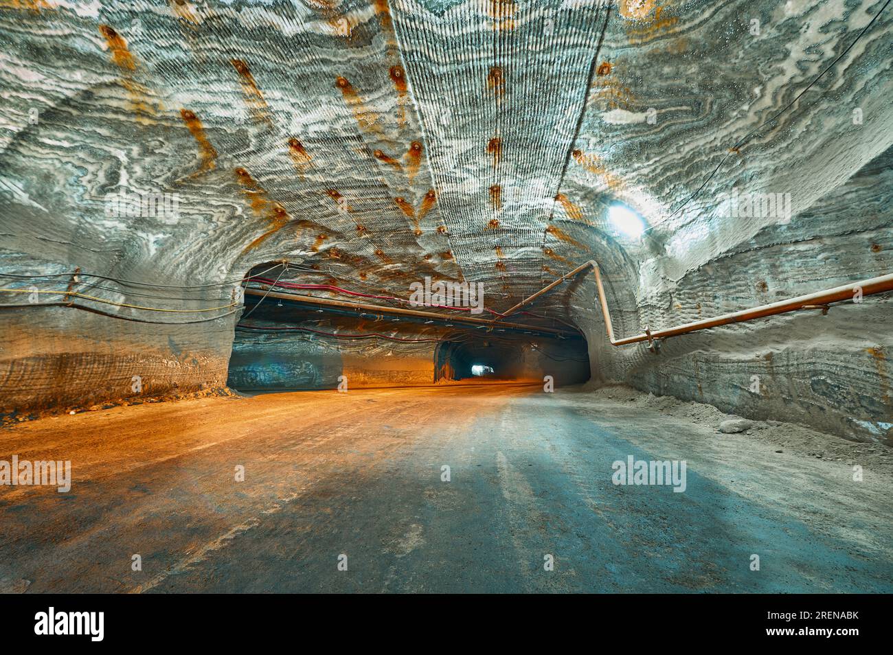 Empty tunnel with pipeline at sylvinite and abraum salt pit Stock Photo ...