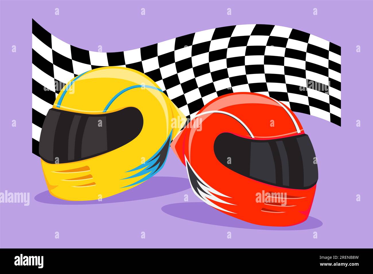 Cartoon flat style drawing motor racing helmet with closed glass visor ...