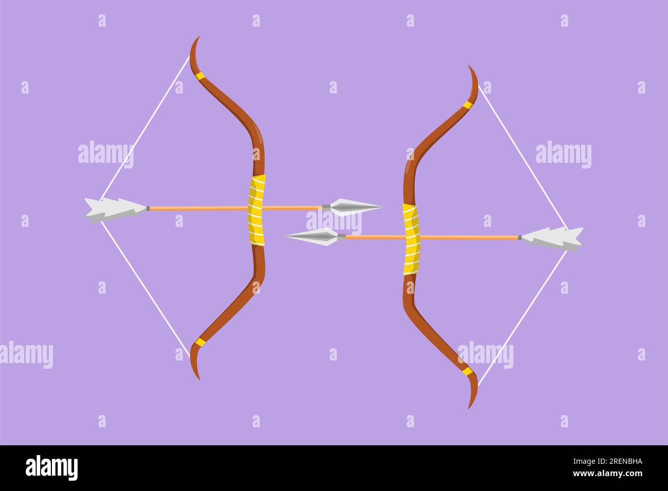 Cartoon flat style drawing of two stylized arrow and bow Indian archery ...