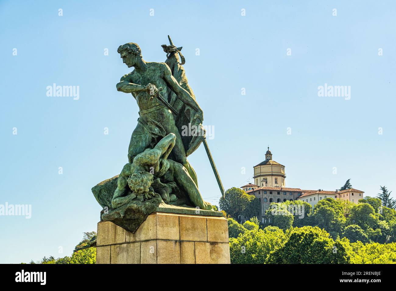Ponte Umberto 1 in Turin, one of the four statues representing Valor ...