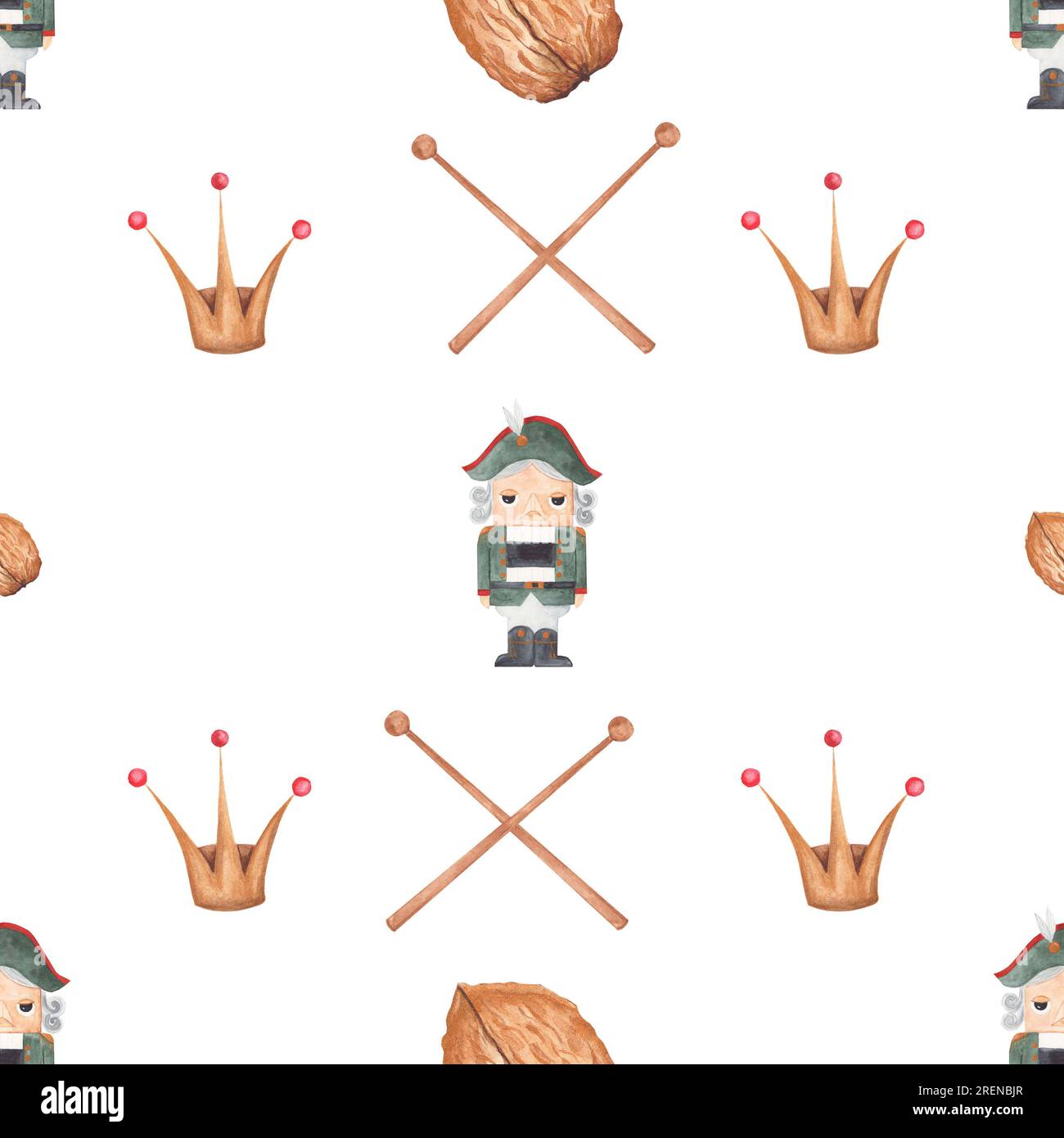 watercolor seamless pattern christmas nutcracker. holiday pattern with ...