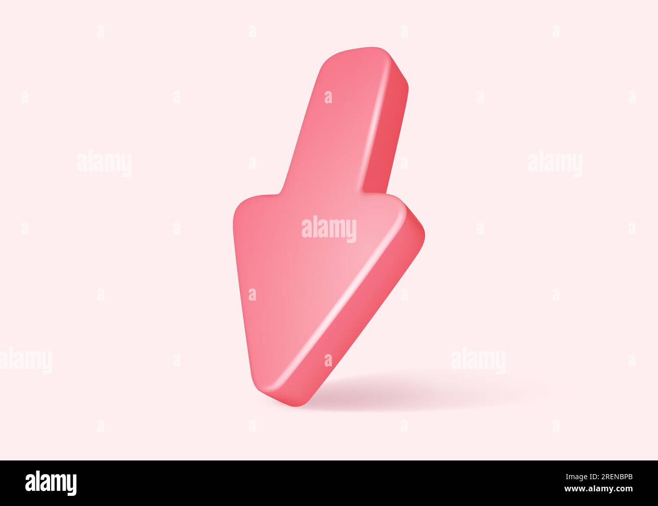 Realistic pink down arrow sign in 3D style. Direction pointer and ...