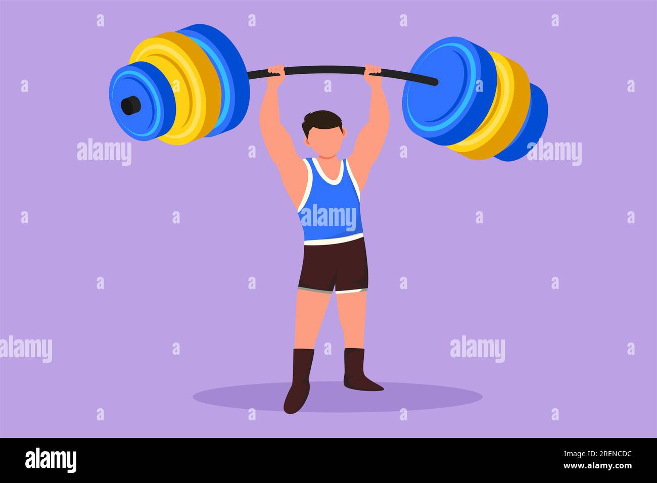 Graphic flat design drawing bodybuilder fitness model with barbell ...