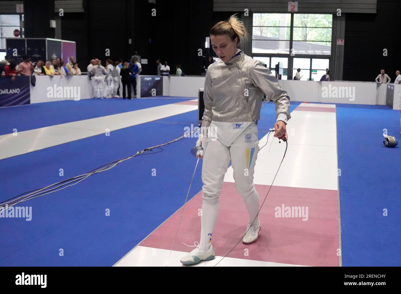 Ukraine's Olga Kharlan walks at the end of the women's Team Sabre ...