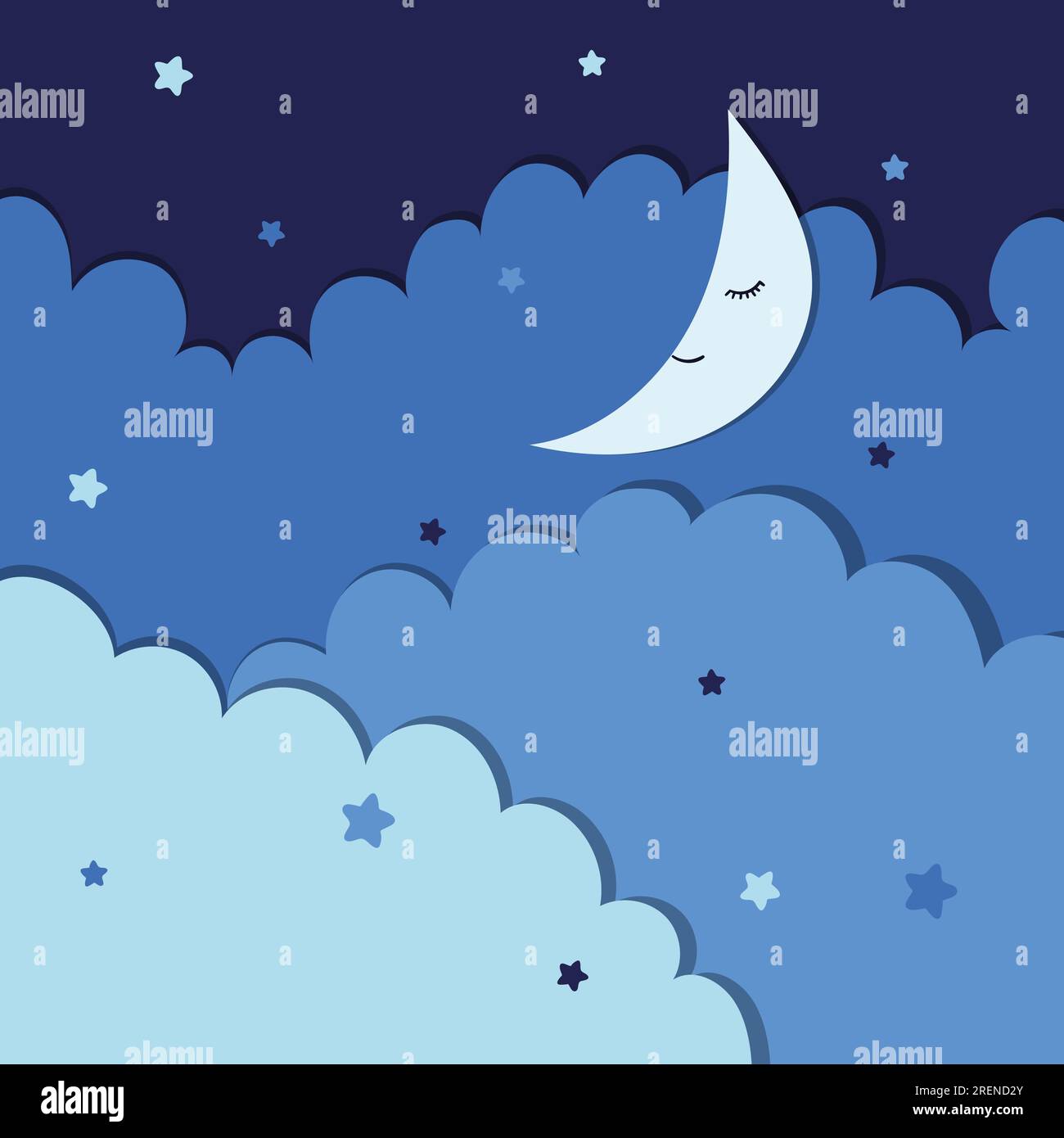 Vector illustration of night sky with stars, clouds and moon Stock ...