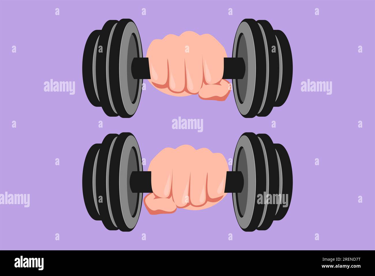 Cartoon flat style drawing stylized dumbbell in hand. Gym, fitness ...