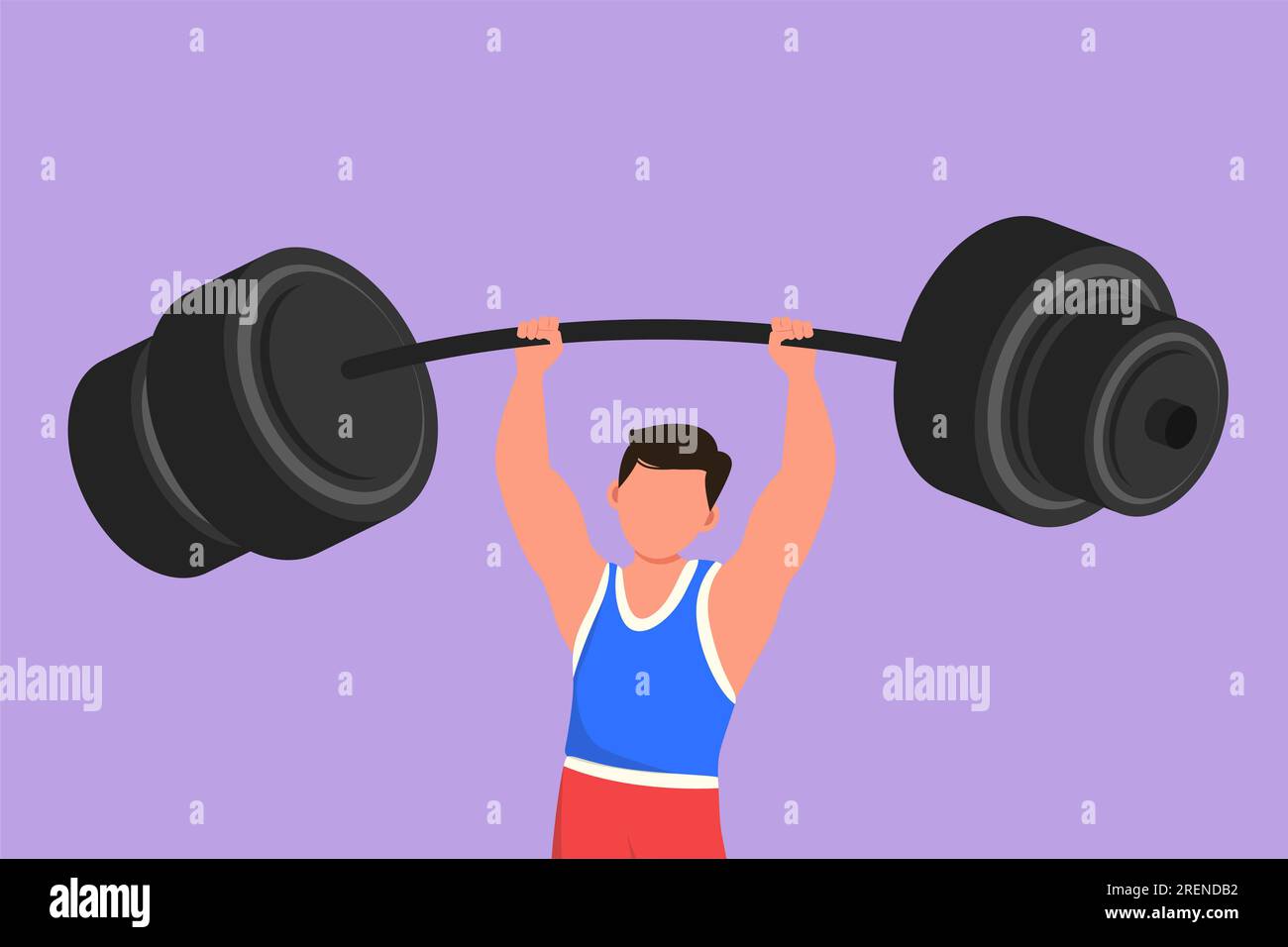 Graphic flat design drawing bodybuilder fitness model with barbell ...