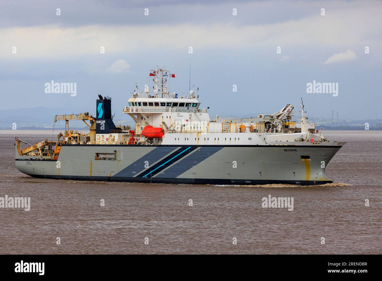 Cable laying vessel Decisive heading in to Avonmouth docks Stock Photo ...