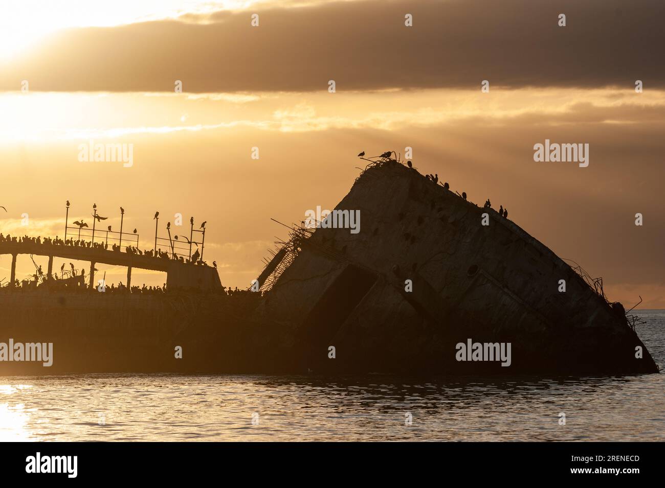 Silhoutte of the SS Palo Alto near sunset, an old World War II ...