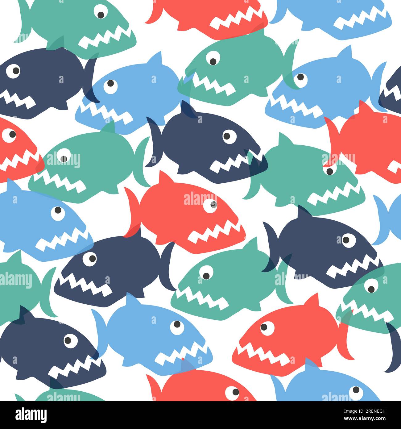 Seamless colorful cartoon piranha pattern. Vector childish fish ... Seamless colorful cartoon piranha pattern. Vector childish fish ...