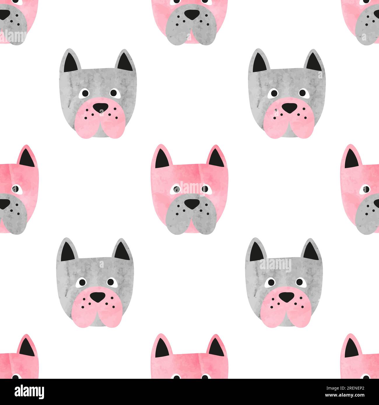 Seamless cute dog pattern. Vector background with watercolor bulldogs ...