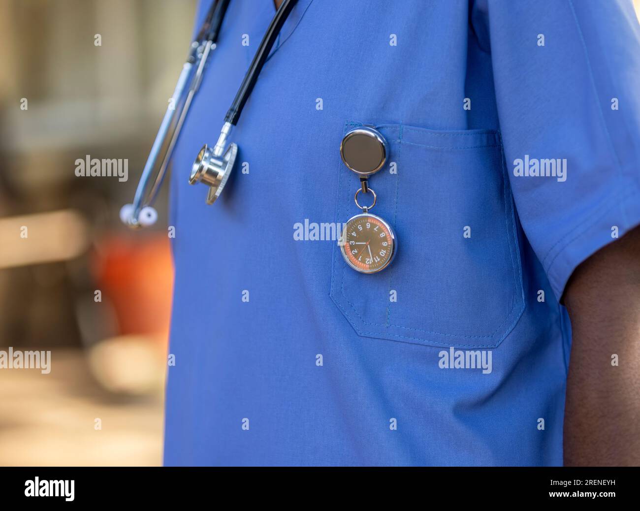 African nurse with a stethoscope and a specialized FOB watch, to keep ...