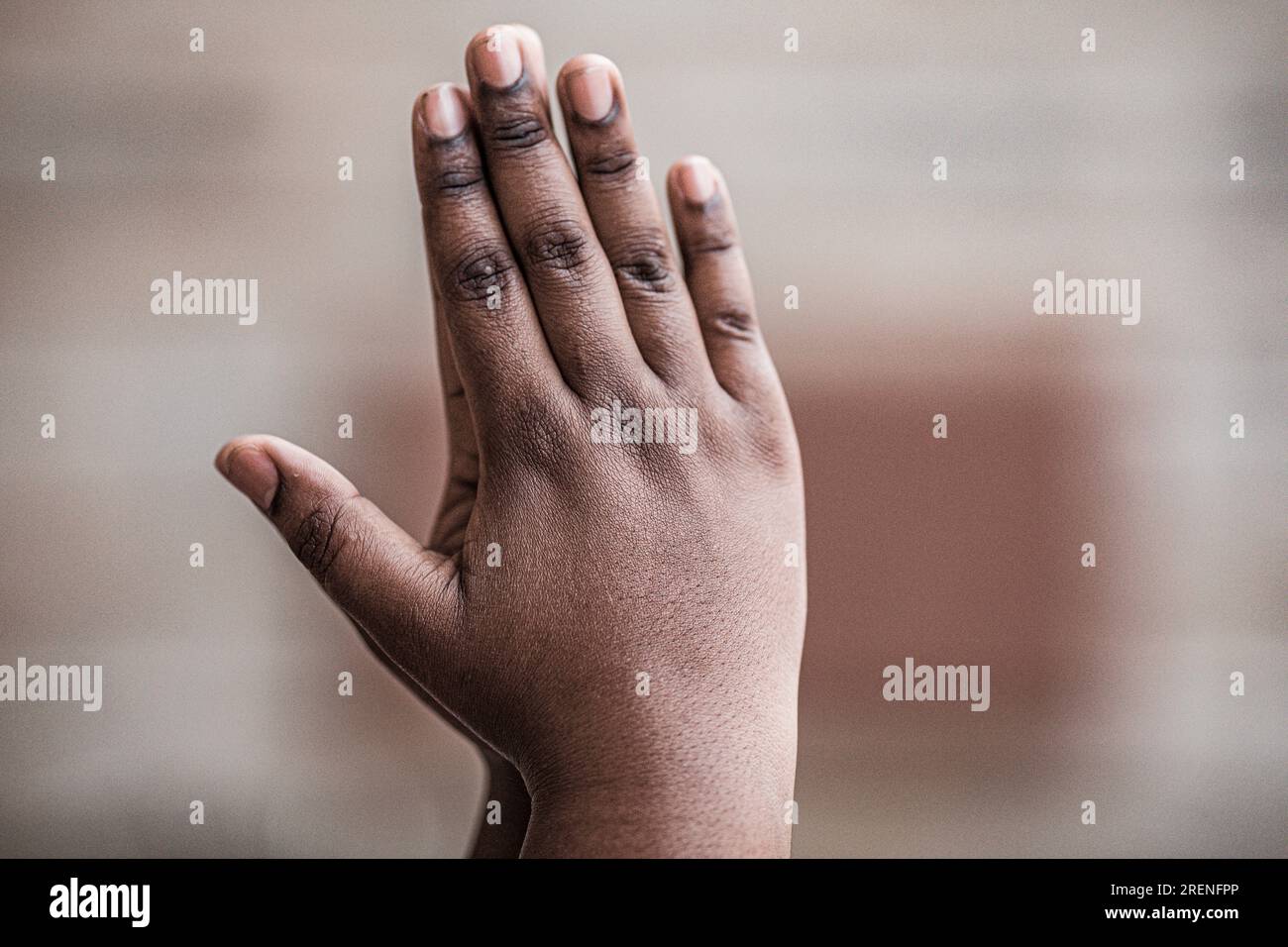 Hands together praying prayers sign yoga Stock Photo - Alamy
