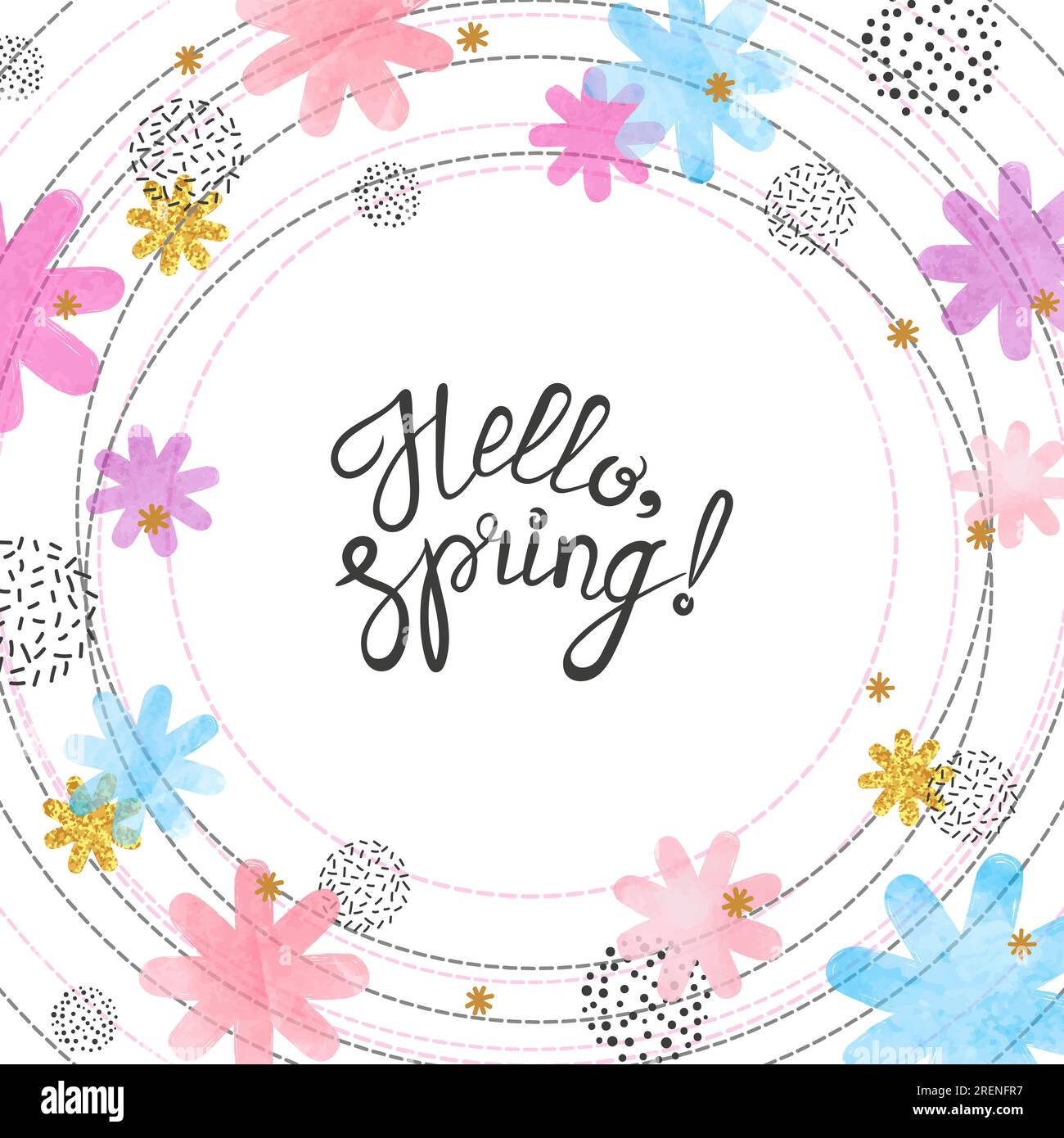Circle floral frame. Vector spring illustration with colorful ...