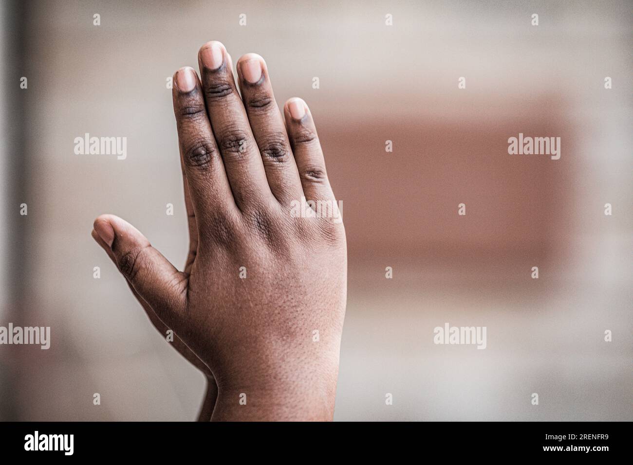 Hands together praying prayers sign yoga Stock Photo - Alamy