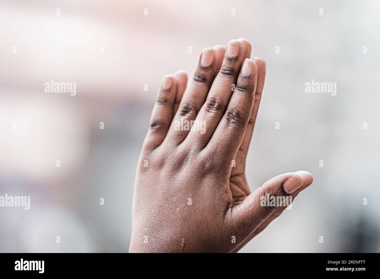 Hands together praying prayers sign yoga Stock Photo - Alamy