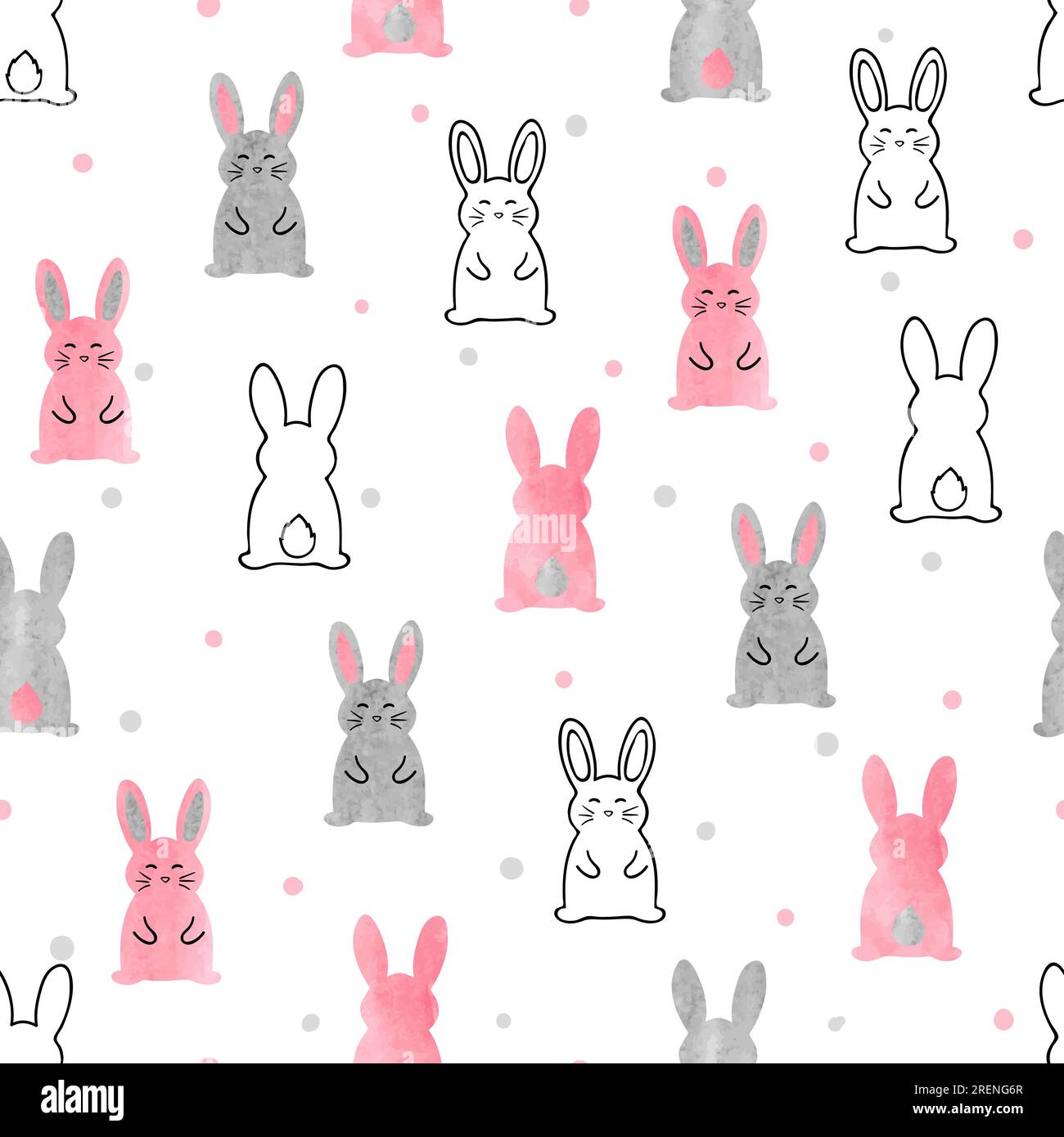 Cute bunny pattern. Seamless vector background with rabbits for kids ...