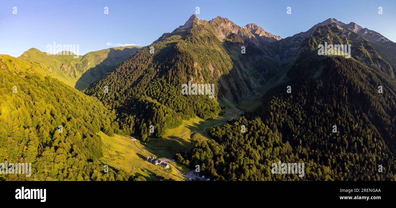 Hospice de France refuge and mountain forest, Freche valley, Luchon ...