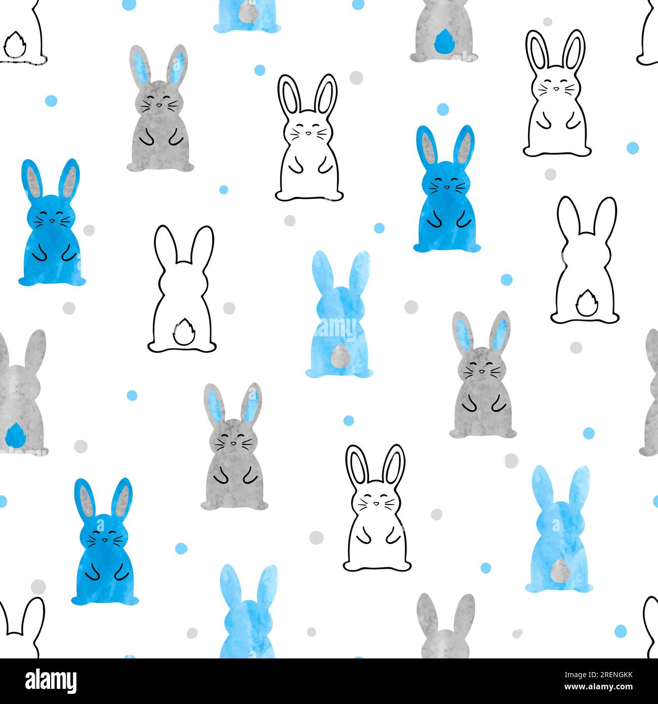 Cute watercolor bunny pattern. Seamless vector background with rabbits ...