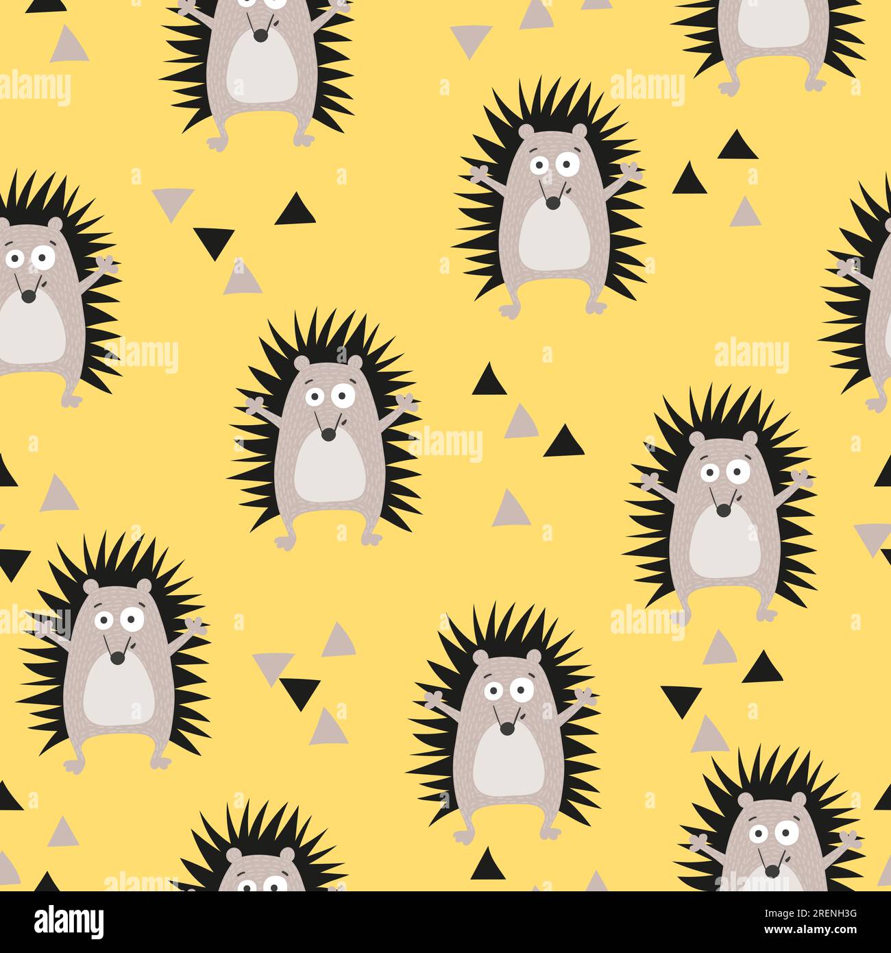 Seamless pattern with cute hedgehogs and triangles. Vector background for kids Stock Vector ...