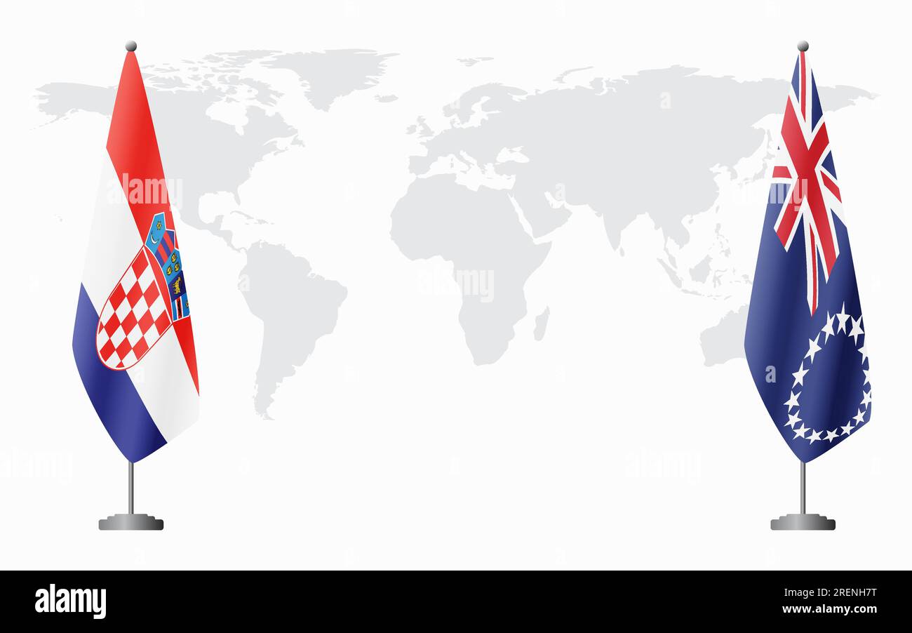 Croatia and Cook Islands flags for official meeting against background ...