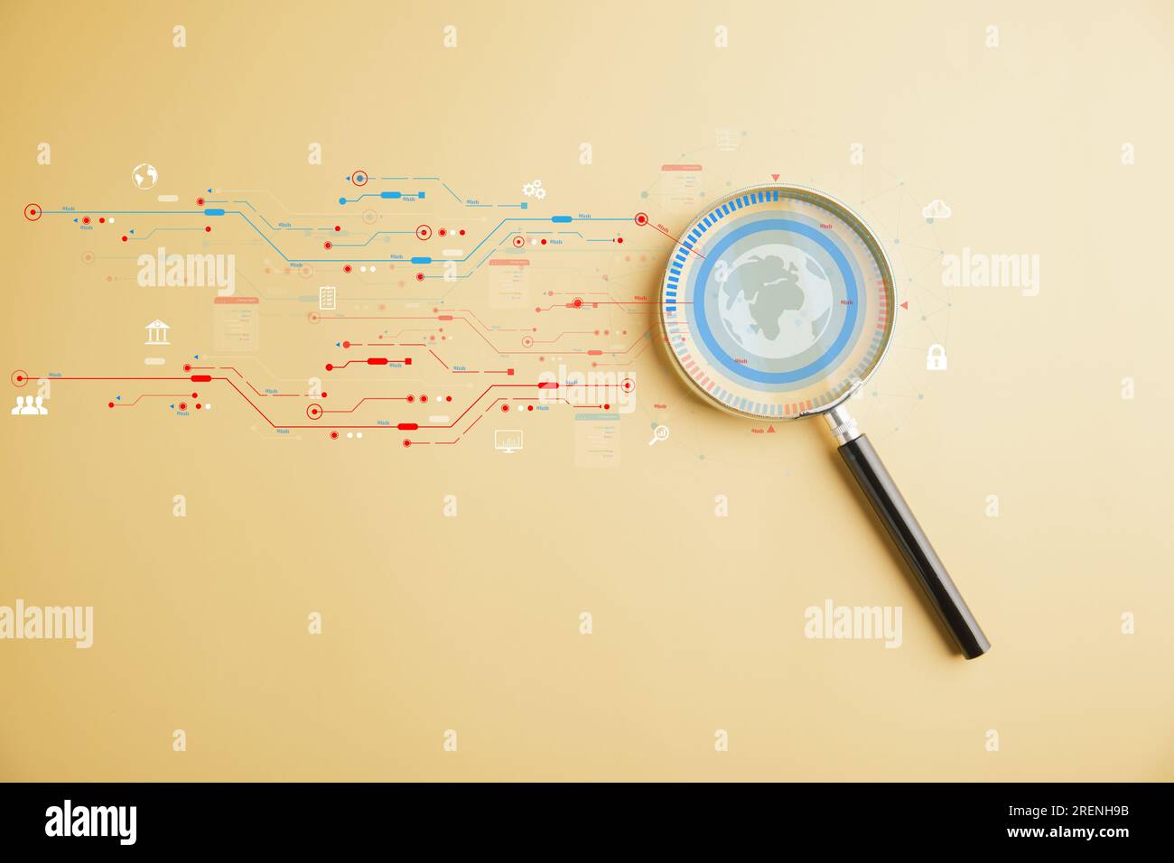Focus on cloud big data through a magnifier glass Stock Photo - Alamy