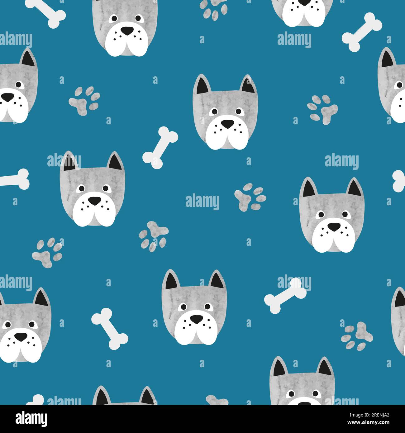 Seamless cute dog pattern. Vector background with watercolor bulldogs ...
